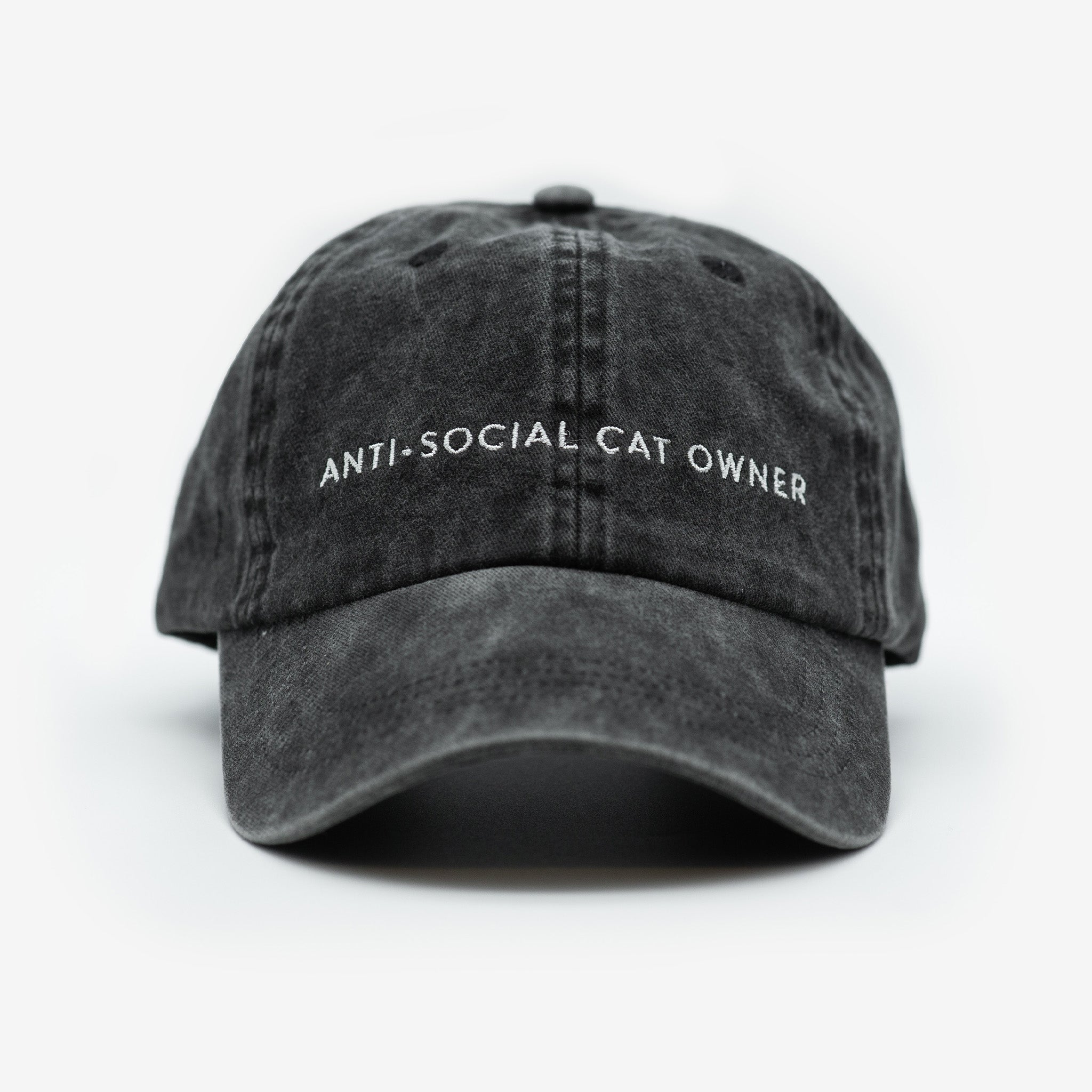 Trendy Black Denim Cap - "Anti-Social Cat Owner" | Collar of Sweden
