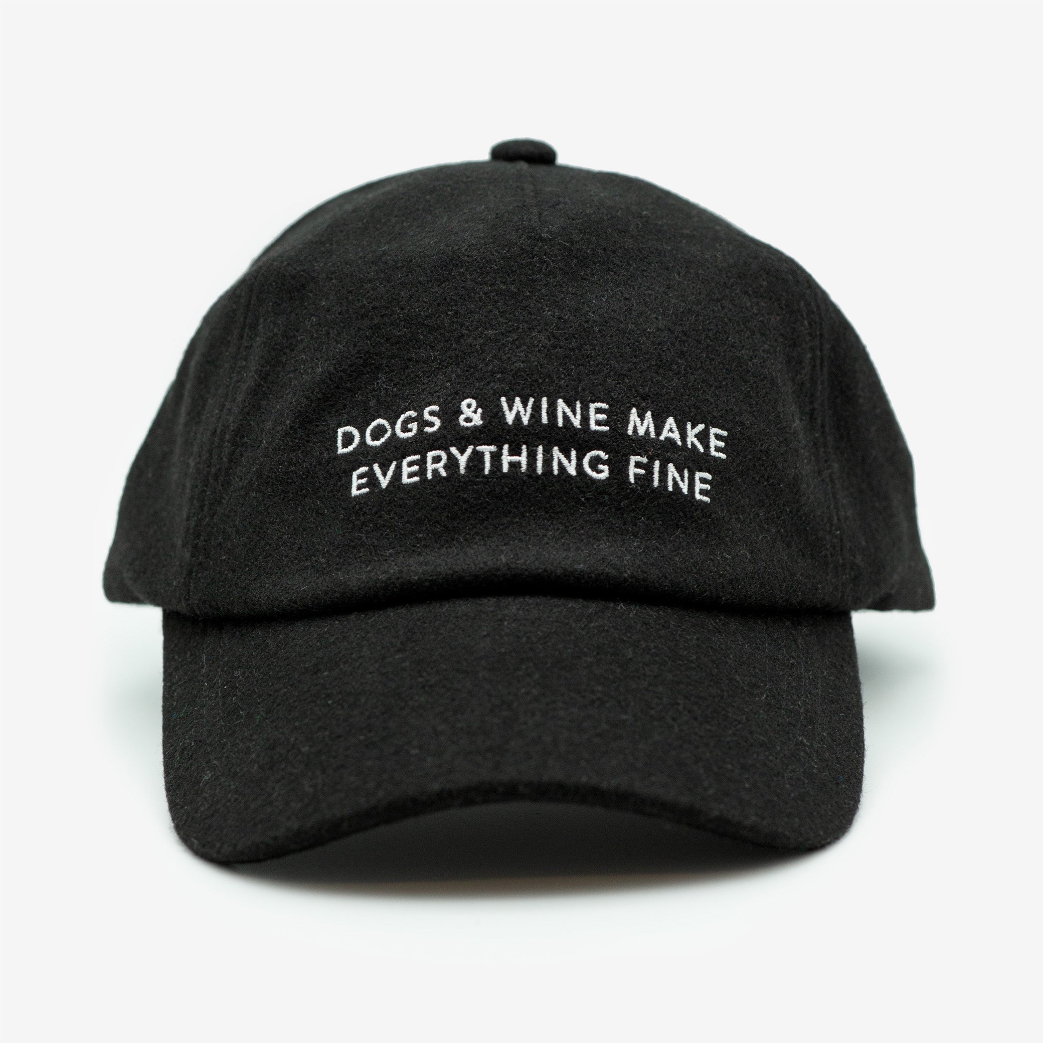 Trendy Black Wool Cap - "Dogs & Wine Make Everything Fine" | Collar of ...